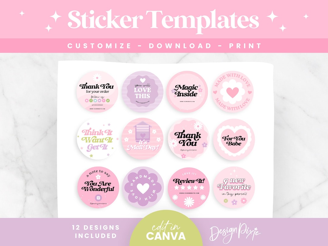 Pink Sticker Templates Canva - Circle Thank You Stickers - Packaging ...