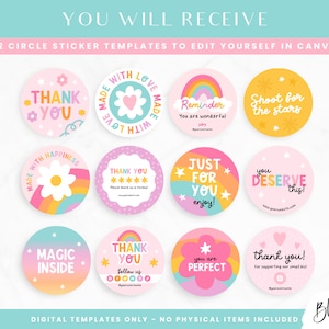 Rainbow Sticker Template Canva Thank You Sticker Templates Circle ...