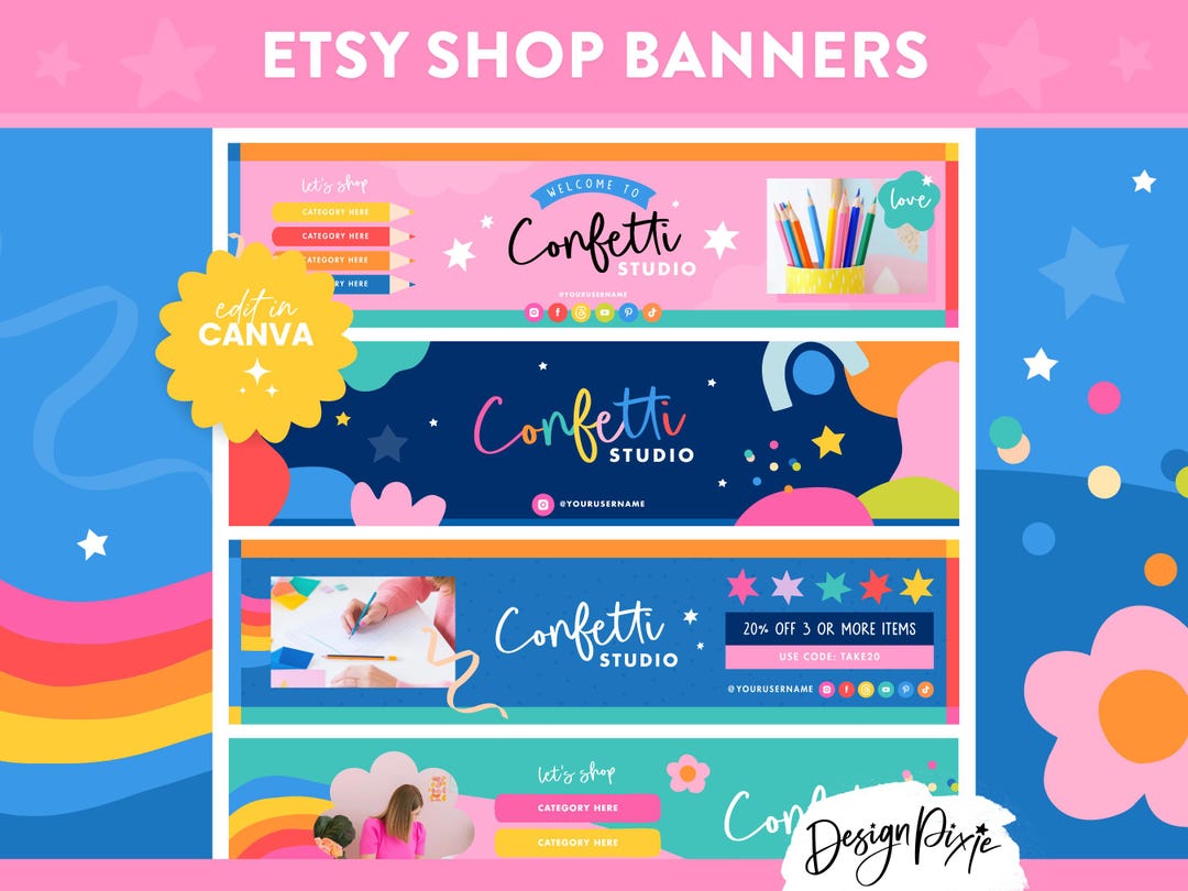 Colorful Etsy Shop Banner Templates - Bright Canva Banners for ...