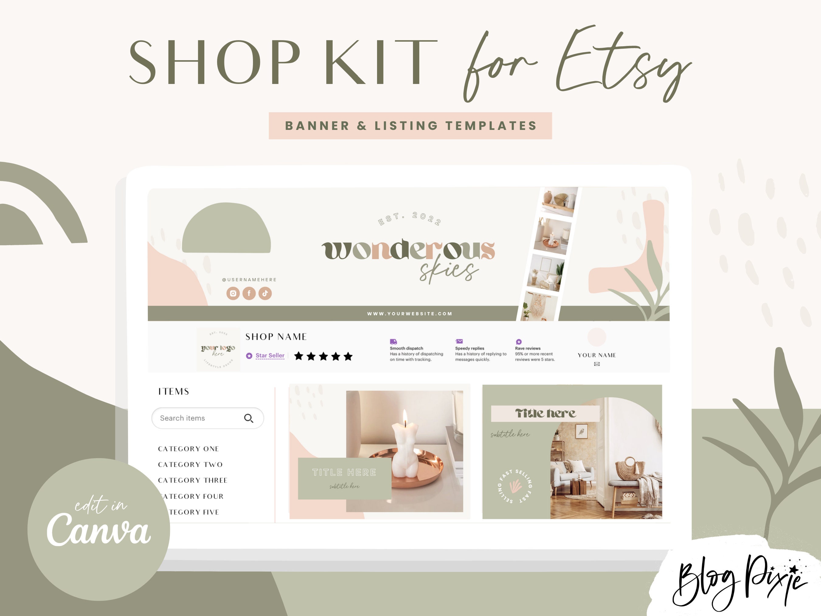 Etsy Shop Kit Boho Branding Templates Etsy Store Listing - Etsy