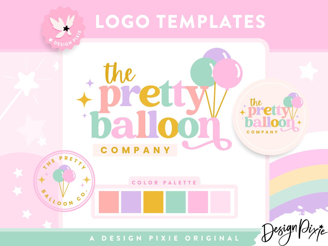 Pretty Pastel Logo Design Template With Balloons - Editable Canva Logo ...