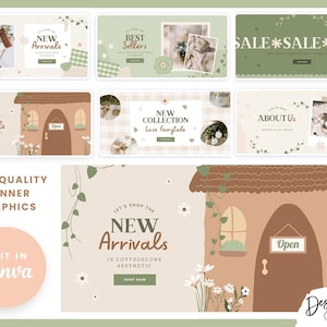 Cottagecore Shopify Banner Templates Canva - Sage Green Store Banner ...