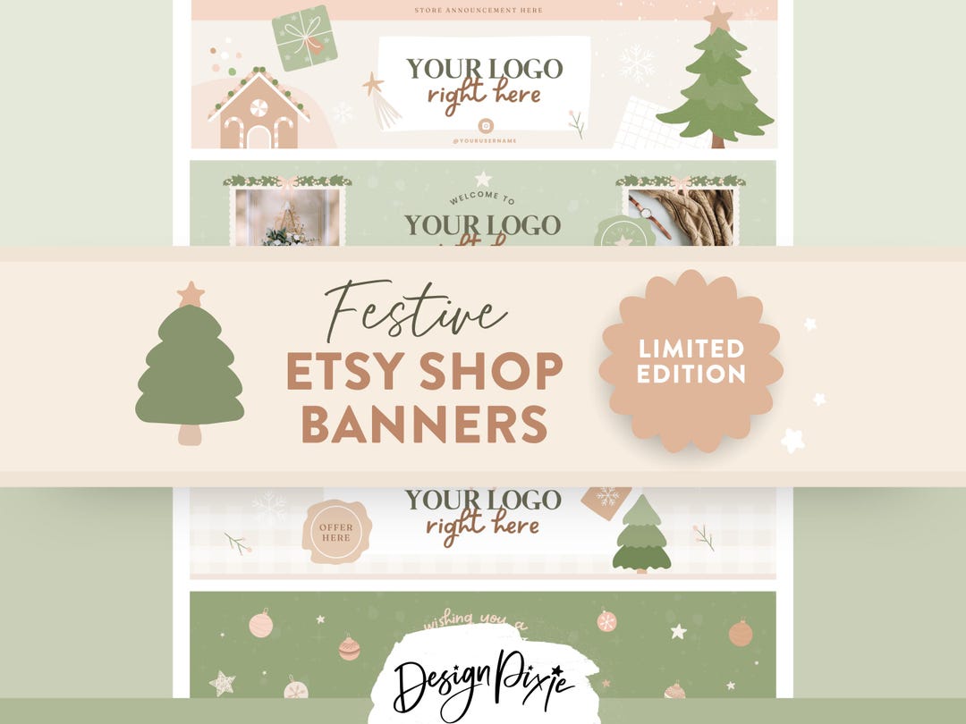 Cottagecore Christmas Etsy Shop Banner Templates - Editable Canva ...
