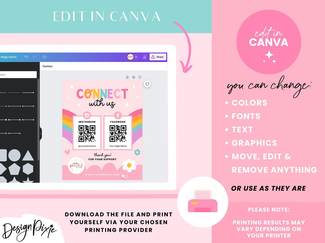 Rainbow Follow Us Sign Template Canva - QR Code Sign for Table ...