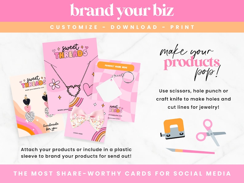 Pink Retro Display Card Template Canva - Jewelry Display Card - Hair ...