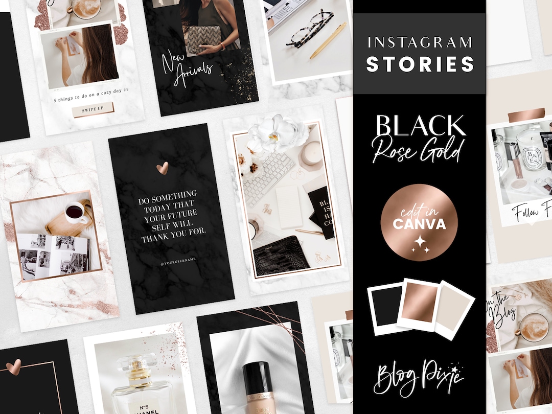 Instagram Stories Template Canva Rose Gold Marble Black Instagram Story ...