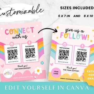 Rainbow Follow Us Sign Template Canva - QR Code Sign for Table ...