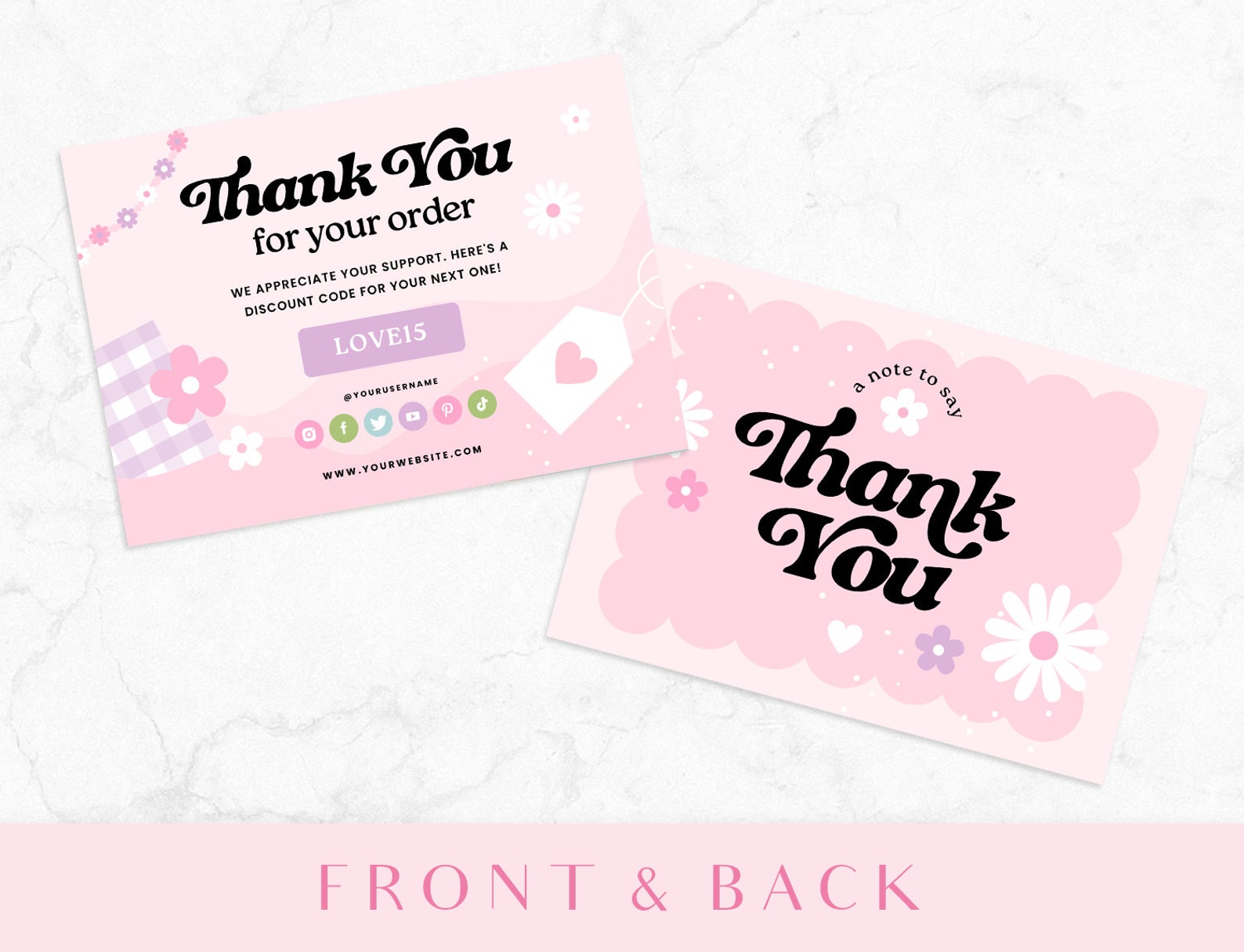 Pink Thank You Card Template Flower Canva Thankyou Order Card Pretty ...