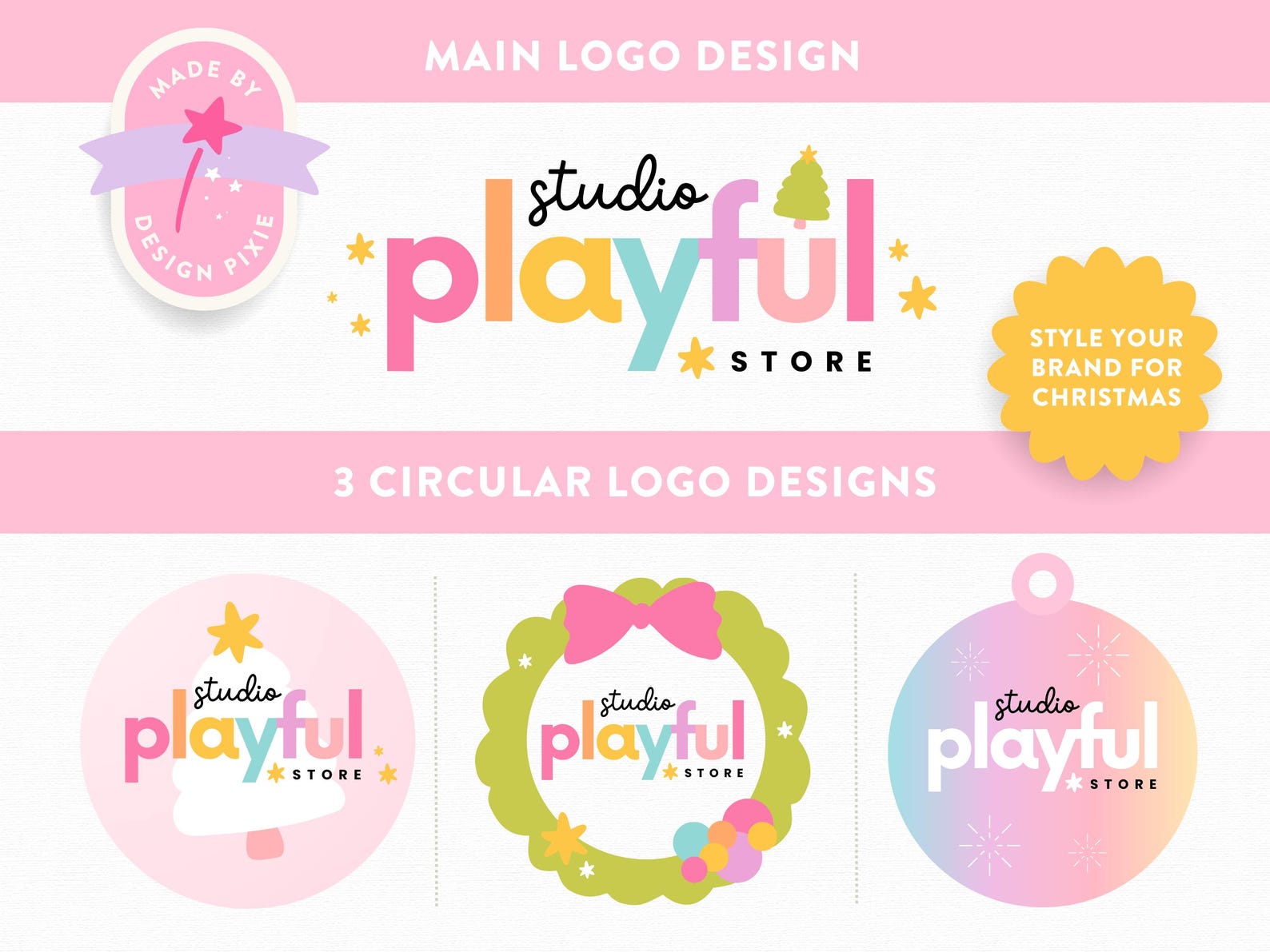 Playful Christmas Logo Templates - Editable Canva Logo Pack - Fun ...