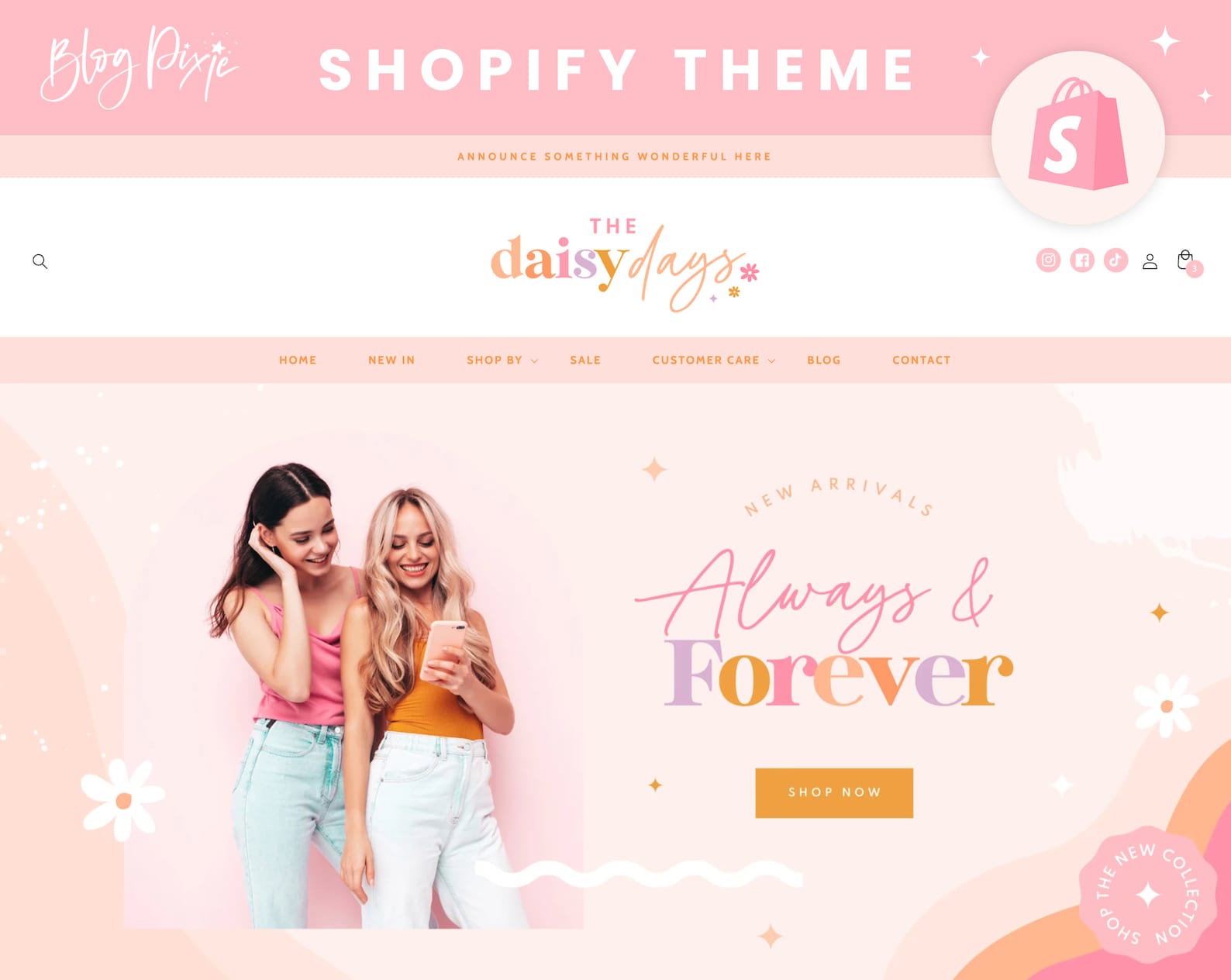Shopify Theme Pink Fashion Online Boutique Shopify Website - Etsy