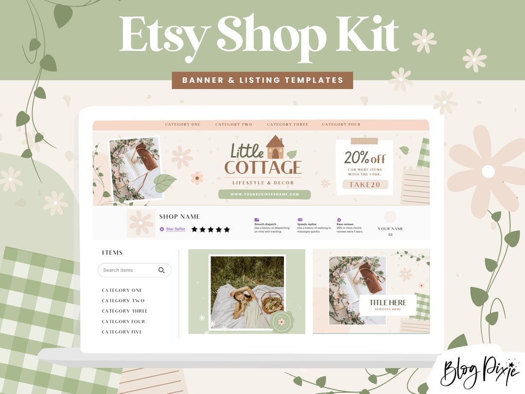Cottagecore Aesthetic Etsy Banner Kit Etsy Shop Banner Templates Canva ...