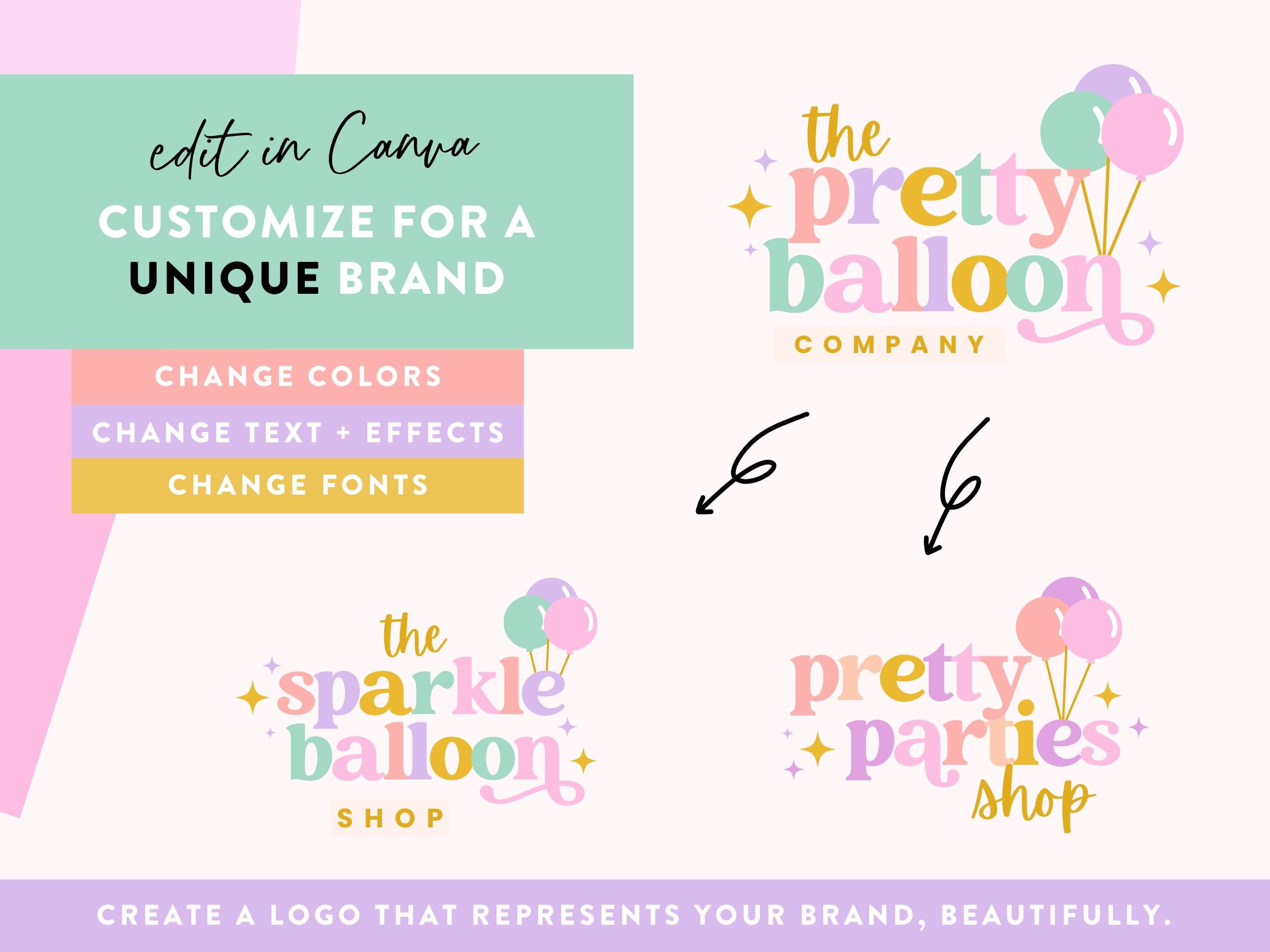 Pretty Pastel Logo Design Template With Balloons - Editable Canva Logo ...