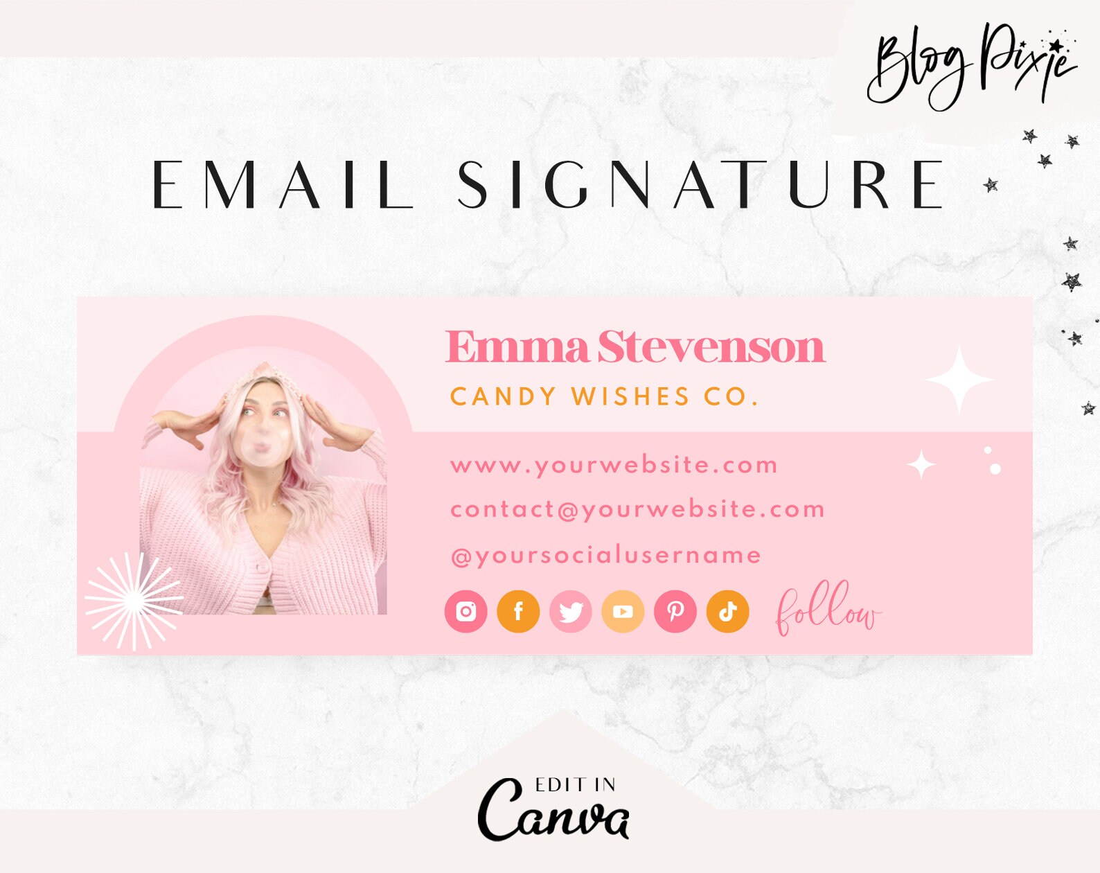 Email Signature Template Canva Bright Pink Business Email - Etsy