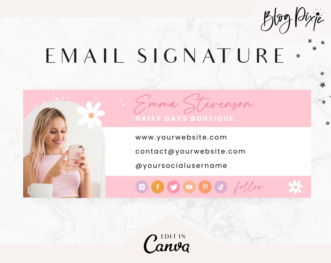Email Signature Template Canva Pink Business Email Design Gmail Outlook ...