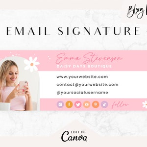 Email Signature Template Canva Pink Business Email Design Gmail Outlook ...