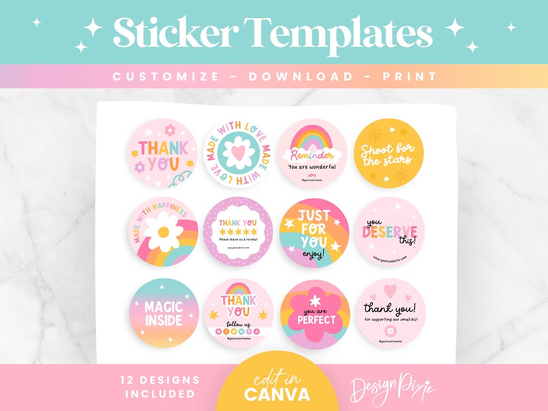 Rainbow Sticker Template Canva - Thank You Sticker Templates - Circle ...