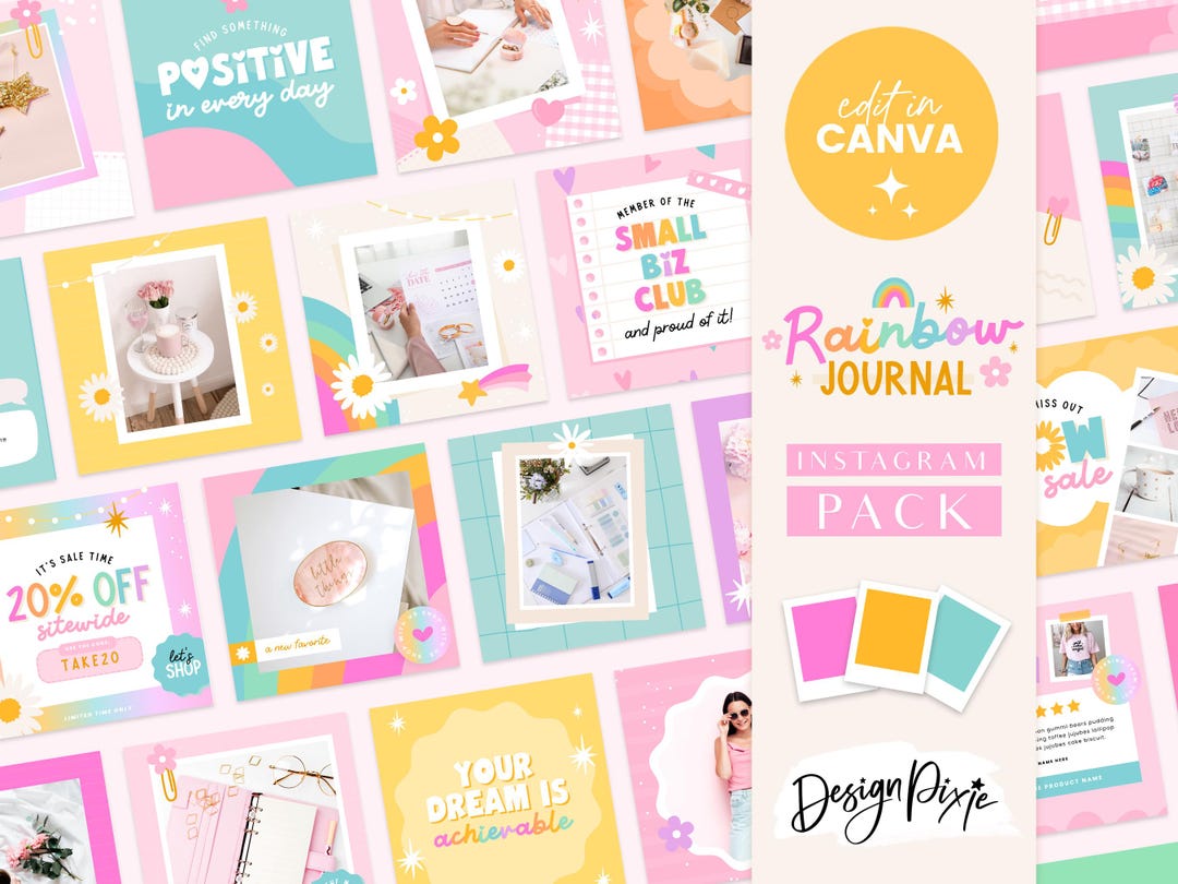 Rainbow Instagram Post Templates Canva - Positive Quotes for Instagram ...