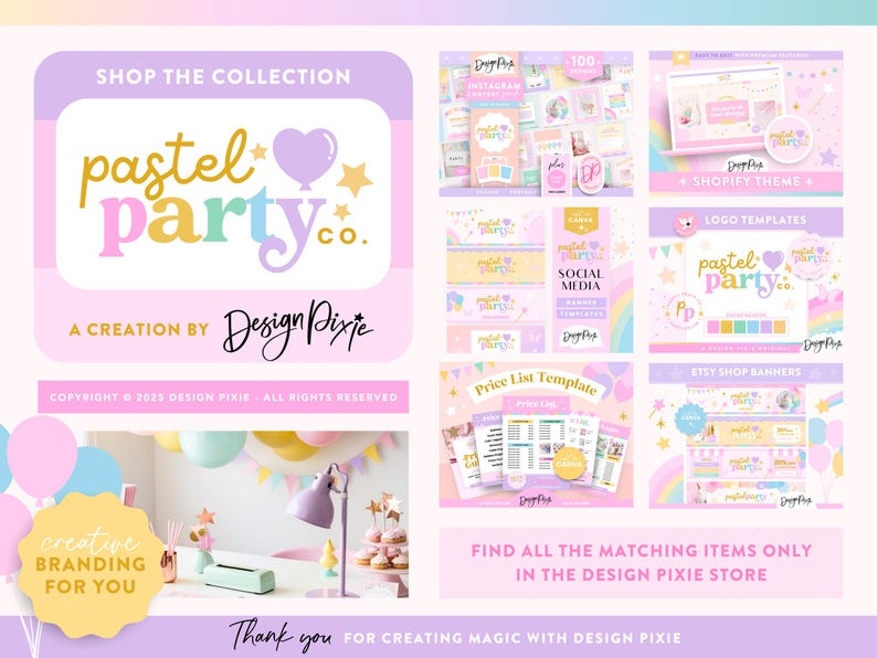 Pastel Party Etsy Banner Templates - Canva Editable Shop Banners for ...