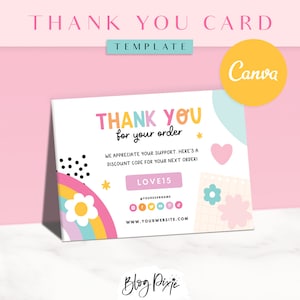 Rainbow Thank You Card Template Canva Rainbow Branding Canva Order Card ...