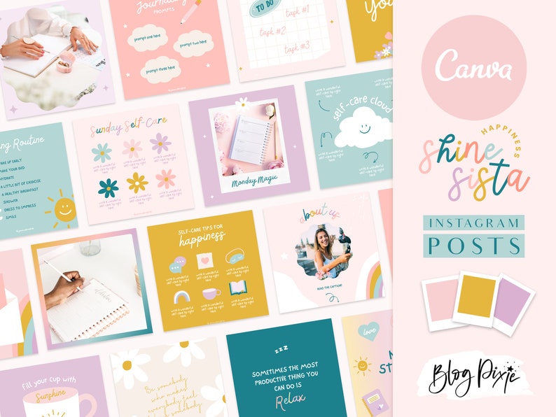 Instagram Post Templates Canva Pastel Rainbow Pink Instagram - Etsy