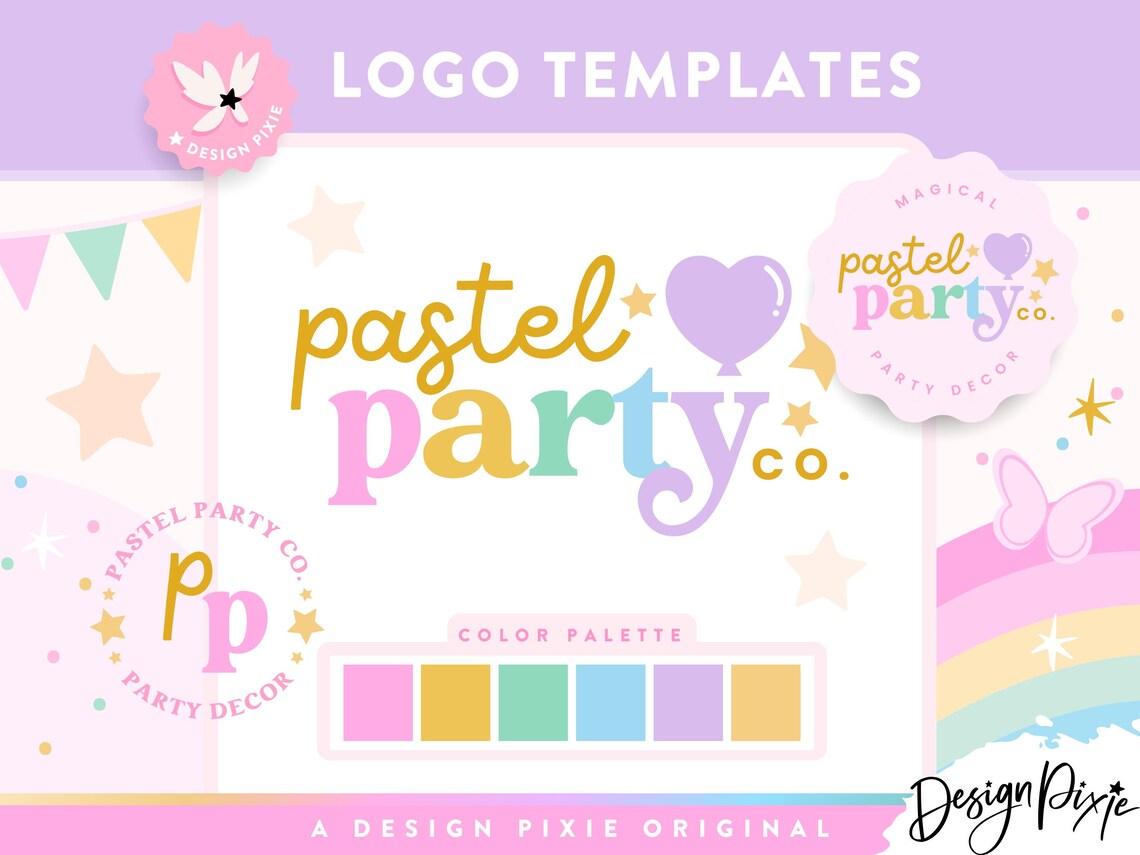 Pastel Party Logo Template - Canva Editable Logo Design With Balloons ...
