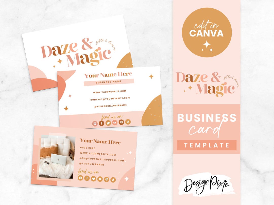 Boho Business Card Template - Canva Business Card - Daze and Magic ...
