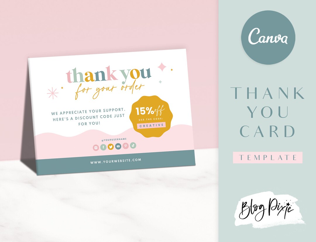 Thank You Card Template Canva Pastel Rainbow Branding Design - Etsy