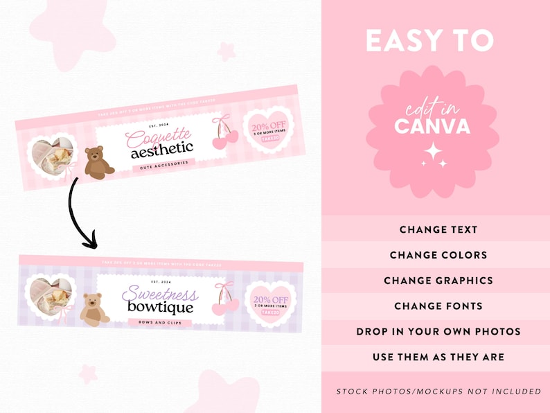 Coquette Aesthetic Etsy Shop Banner Templates - Cute Pink Store ...