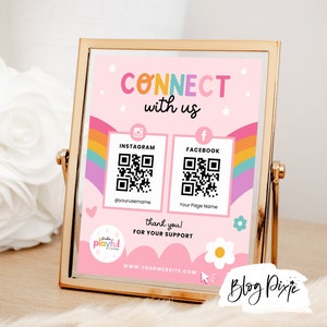 Rainbow Follow Us Sign Template Canva QR Code Sign for Table Business ...