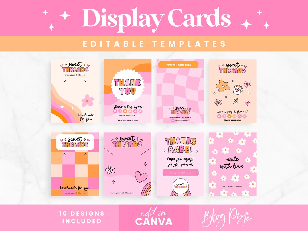 Pink Retro Display Card Template Canva Jewelry Display Card Hair Clip ...