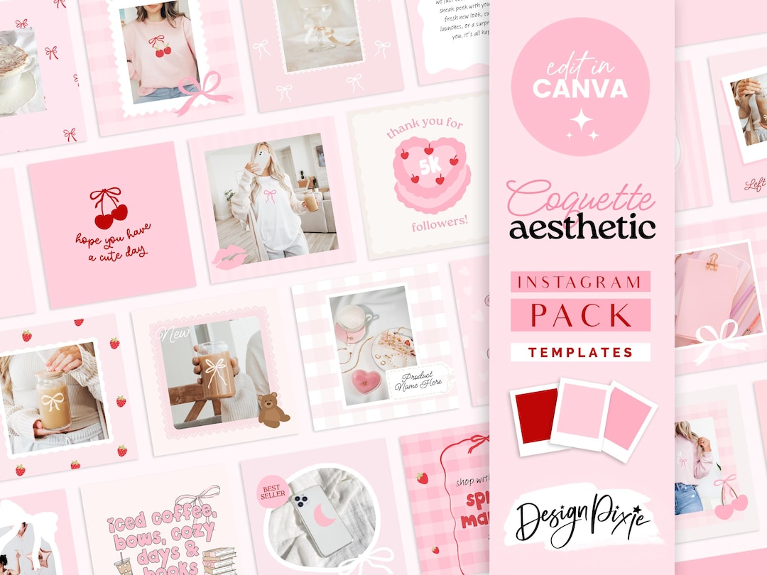 Girly Pink Instagram Post Templates - Coquette Aesthetic Canva ...