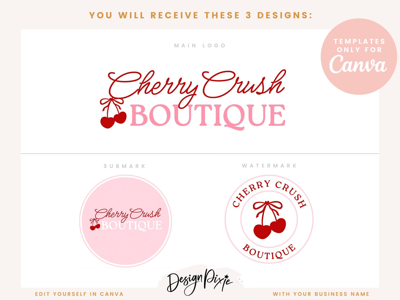 Coquette Logo Design Template for Canva - Customizable Logo With Cherry ...