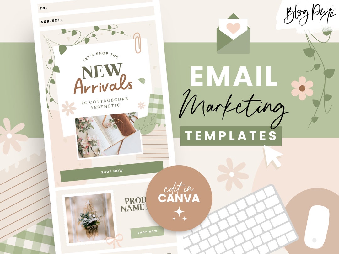 Cottagecore Email Marketing Templates Canva Sage Green Newsletter ...