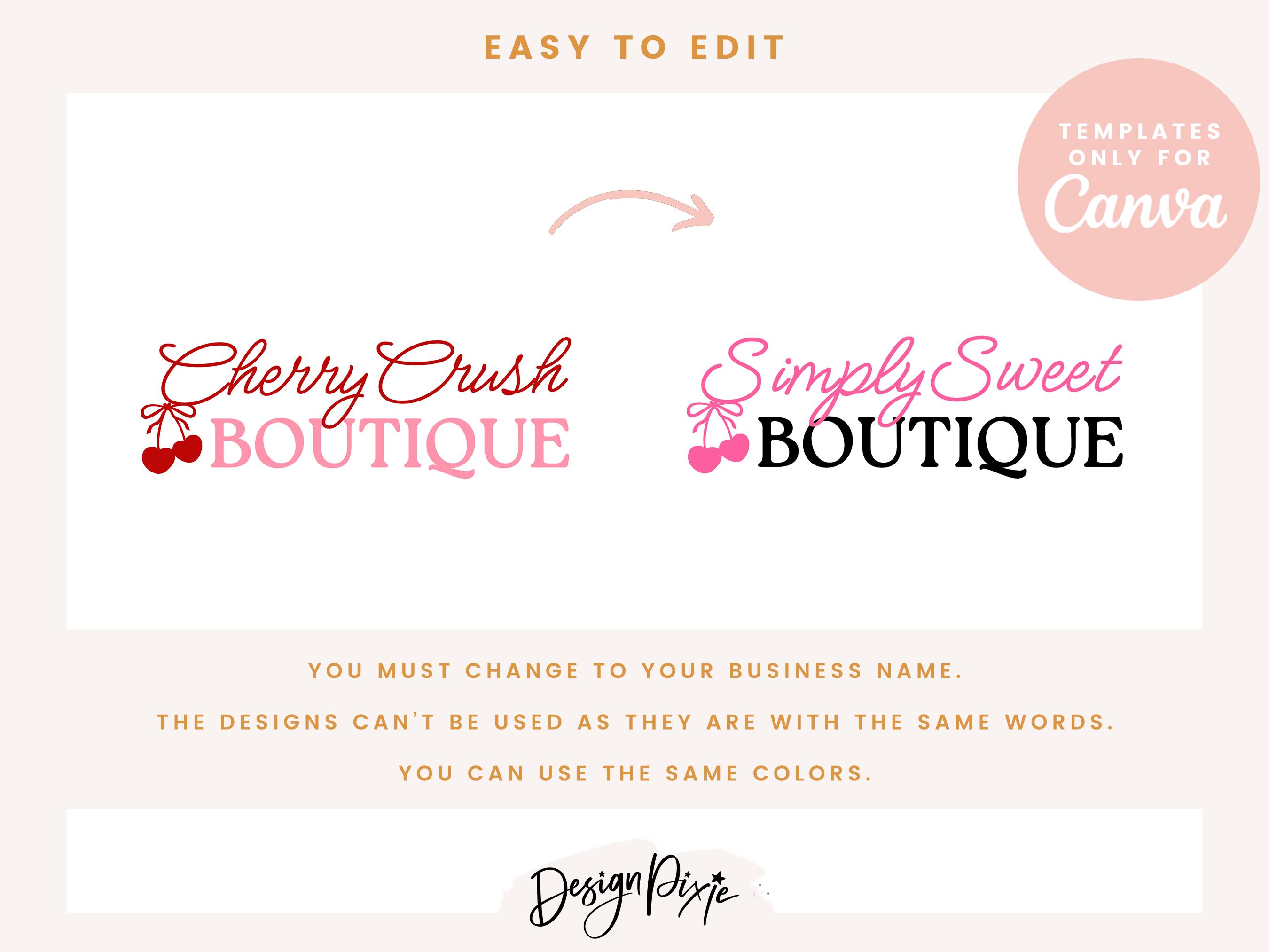 Coquette Logo Design Template for Canva - Customizable Logo With Cherry ...