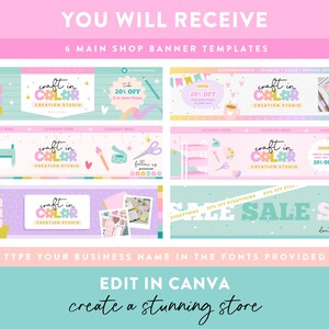 Bright Rainbow Etsy Shop Banner Templates - Cute Canva Designs With ...