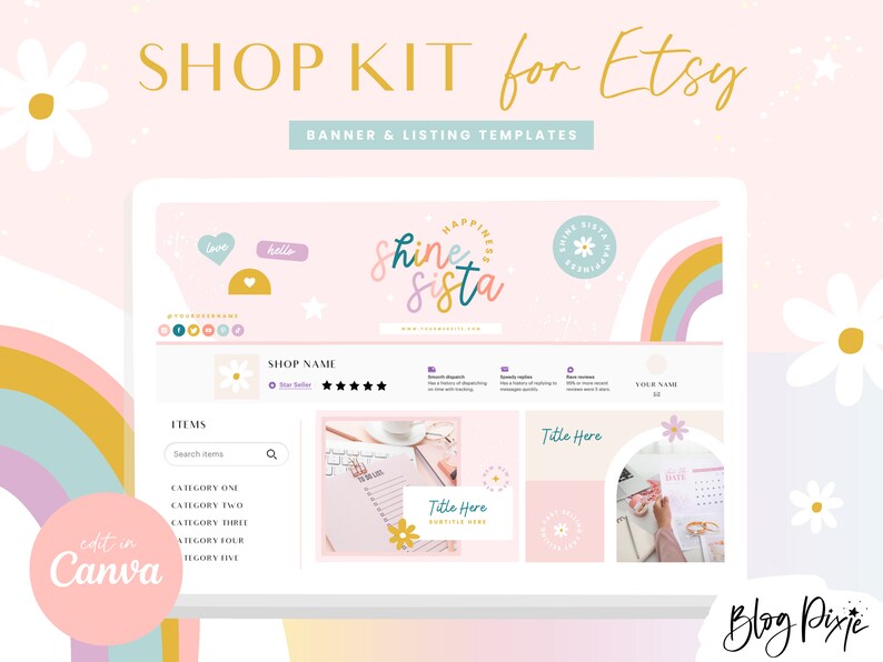 Etsy Shop Banners Pastel Rainbow Branding Etsy Store - Etsy