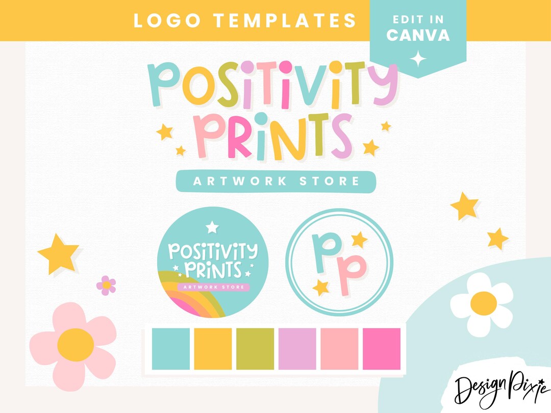 Fun Logo Design Template Canva - Editable Logo Design - Star Rainbow ...