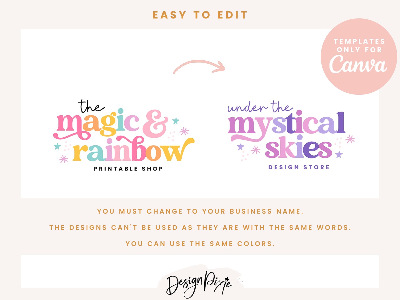 Rainbow Logo Design Template - Editable Canva Logo Design - Retro ...