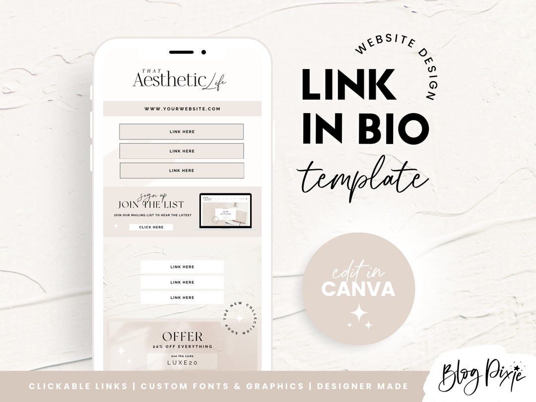 Aesthetic Link in Bio Template Canva - Links Website - Instagram ...