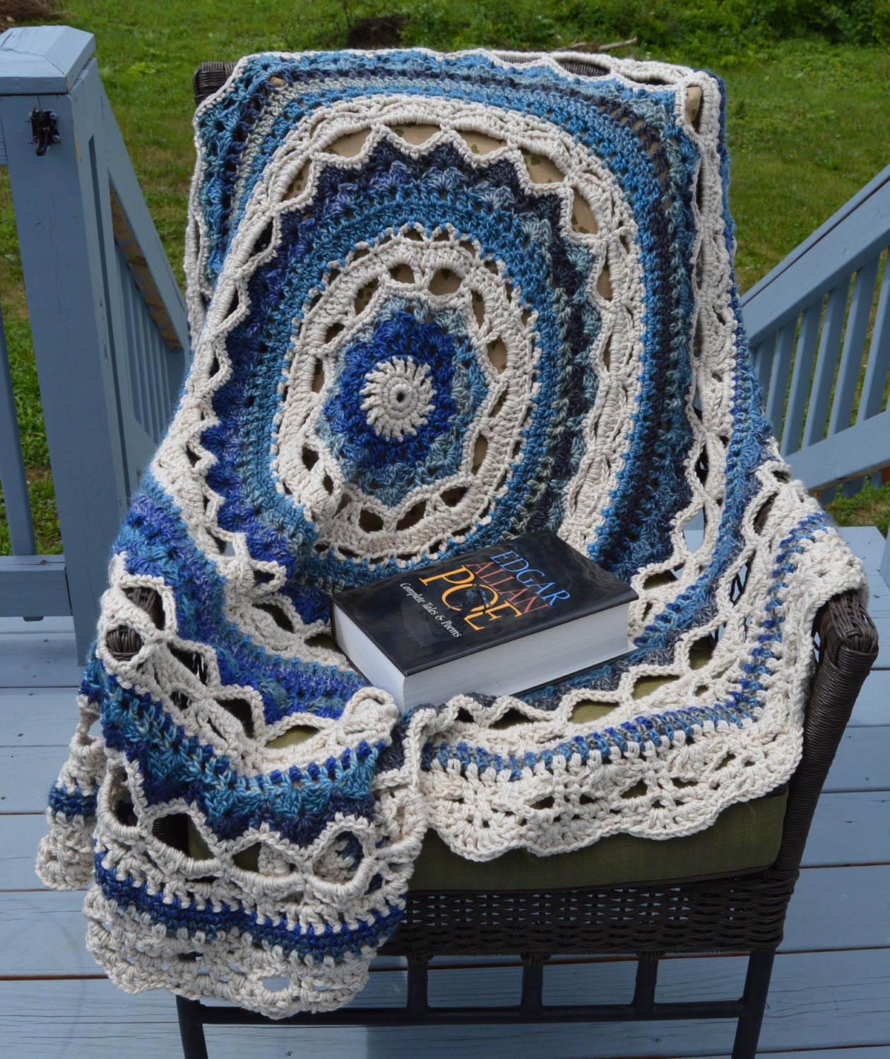 Rings of Blue Crocheted Round Afghan | Etsy