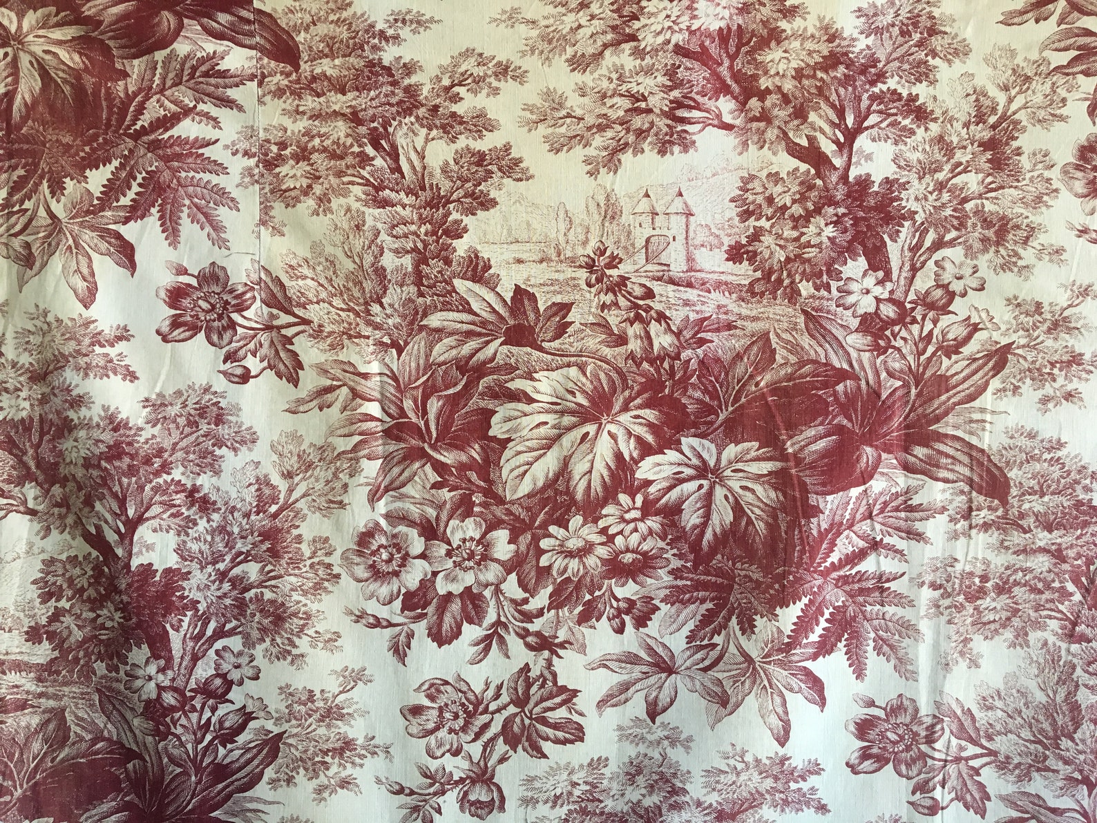 Antique Beautiful 19th C.french Cotton Printed Floral Scenic Toile ...