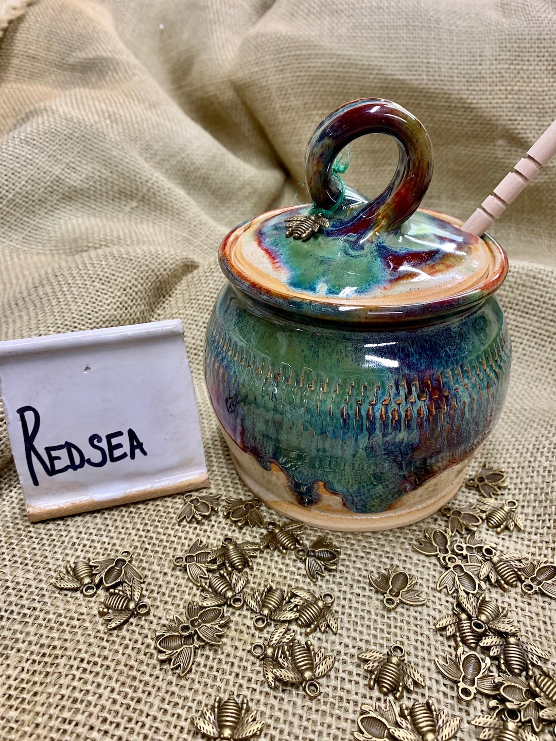 Ceramic Honey Pot With Wood Wand - 16 Oz - Etsy