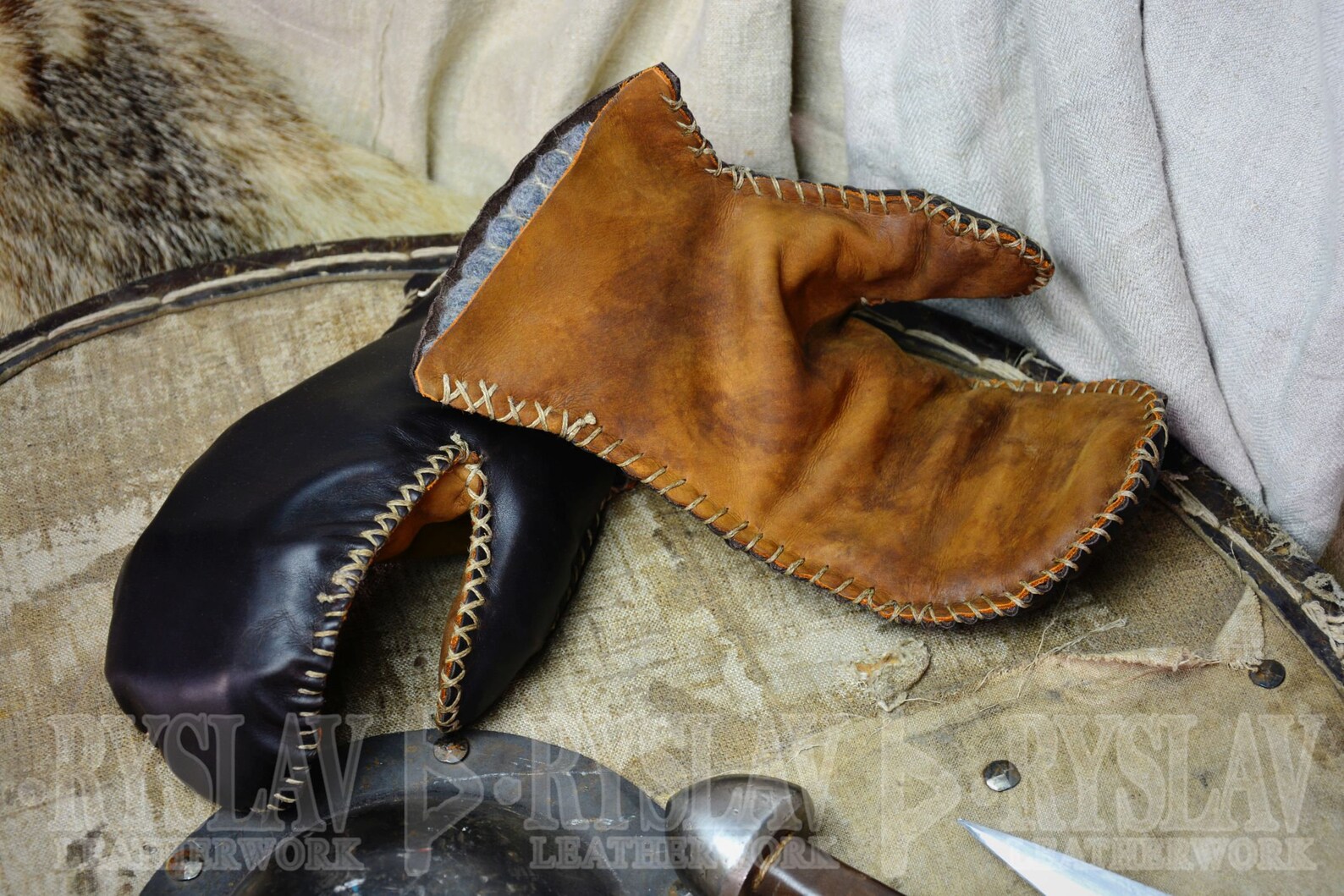 Leather Viking Glove for FULL CONTACT FIGHT, Steel Plates & Genuine ...