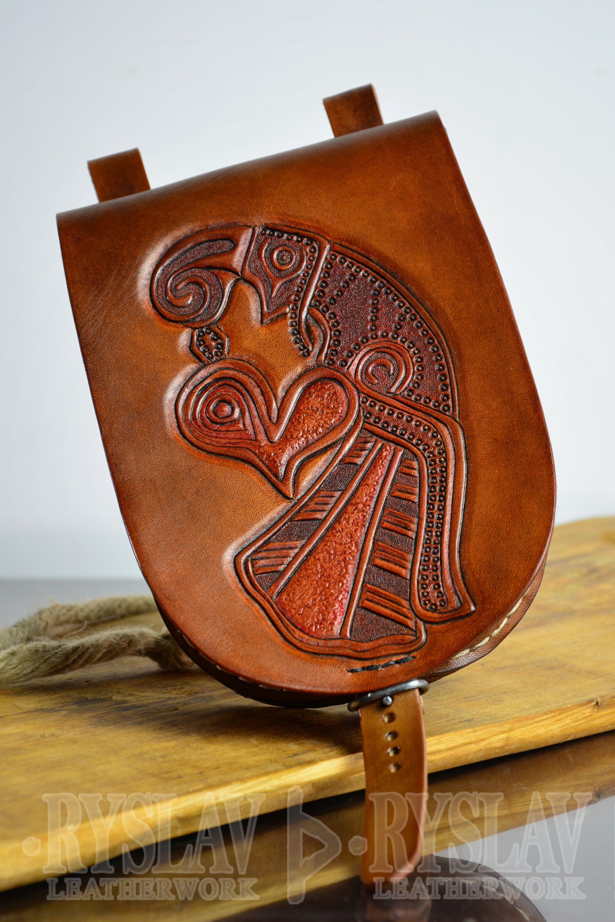 Early Medieval Leather BELT POUCH Bag, Historically Inspired Carving ...