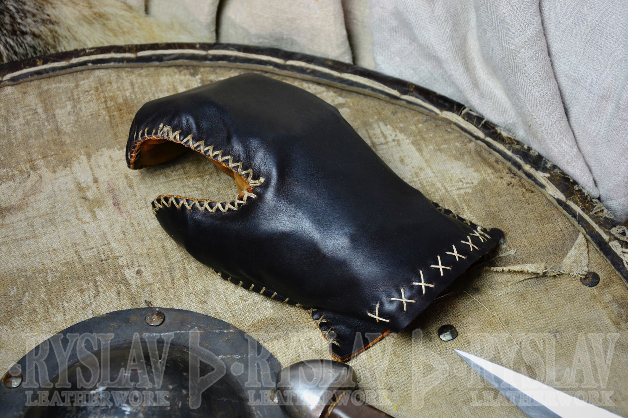 Leather Viking Glove for FULL CONTACT FIGHT, Steel Plates & Genuine ...