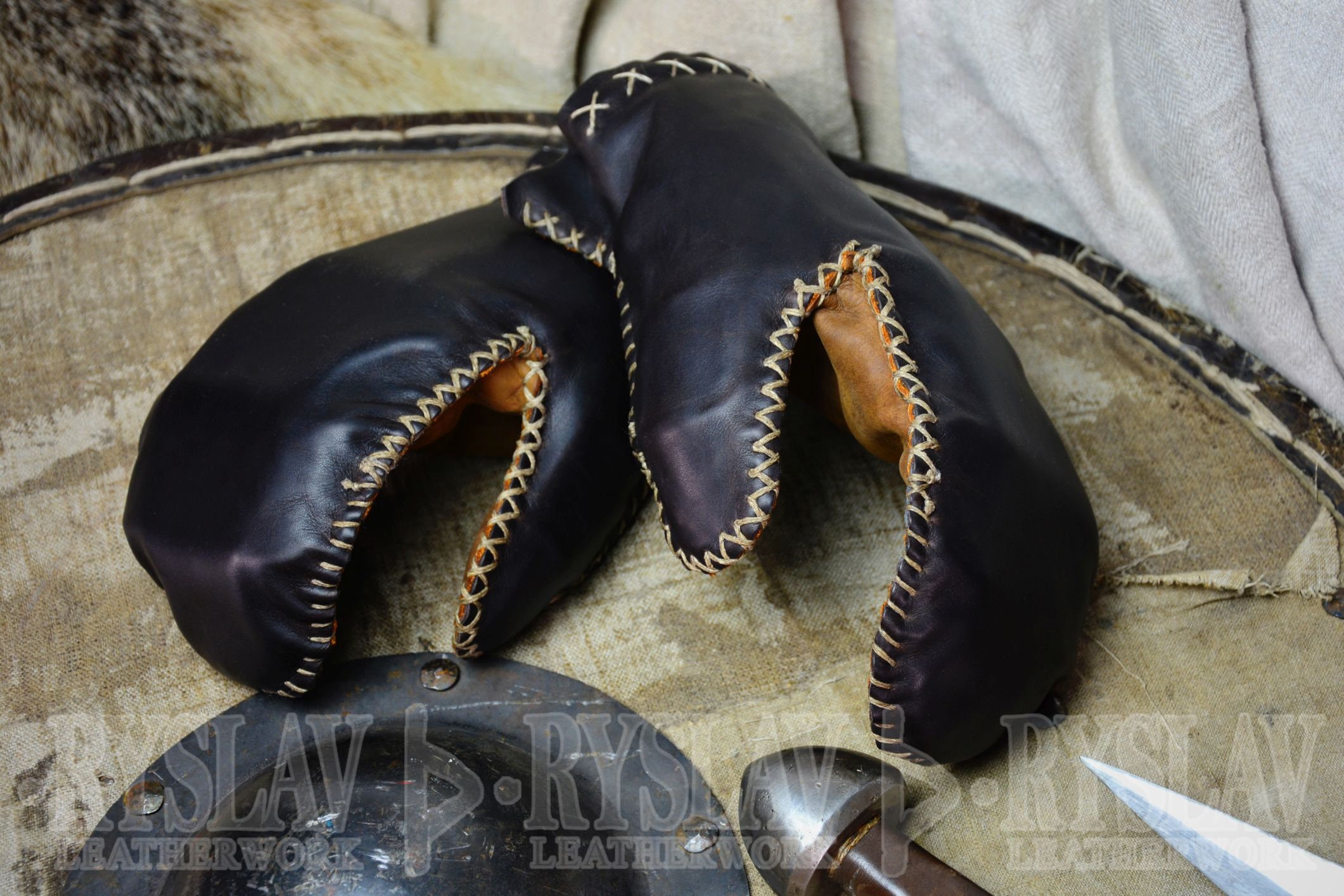 Leather Viking Glove for FULL CONTACT FIGHT, Steel Plates & Genuine ...