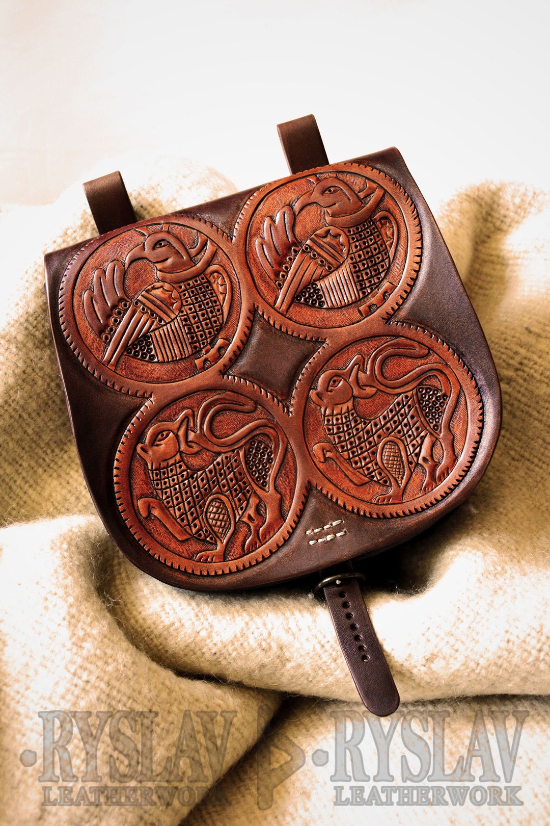 Early Medieval Leather BELT POUCH Bag, Historically Inspired Carving ...