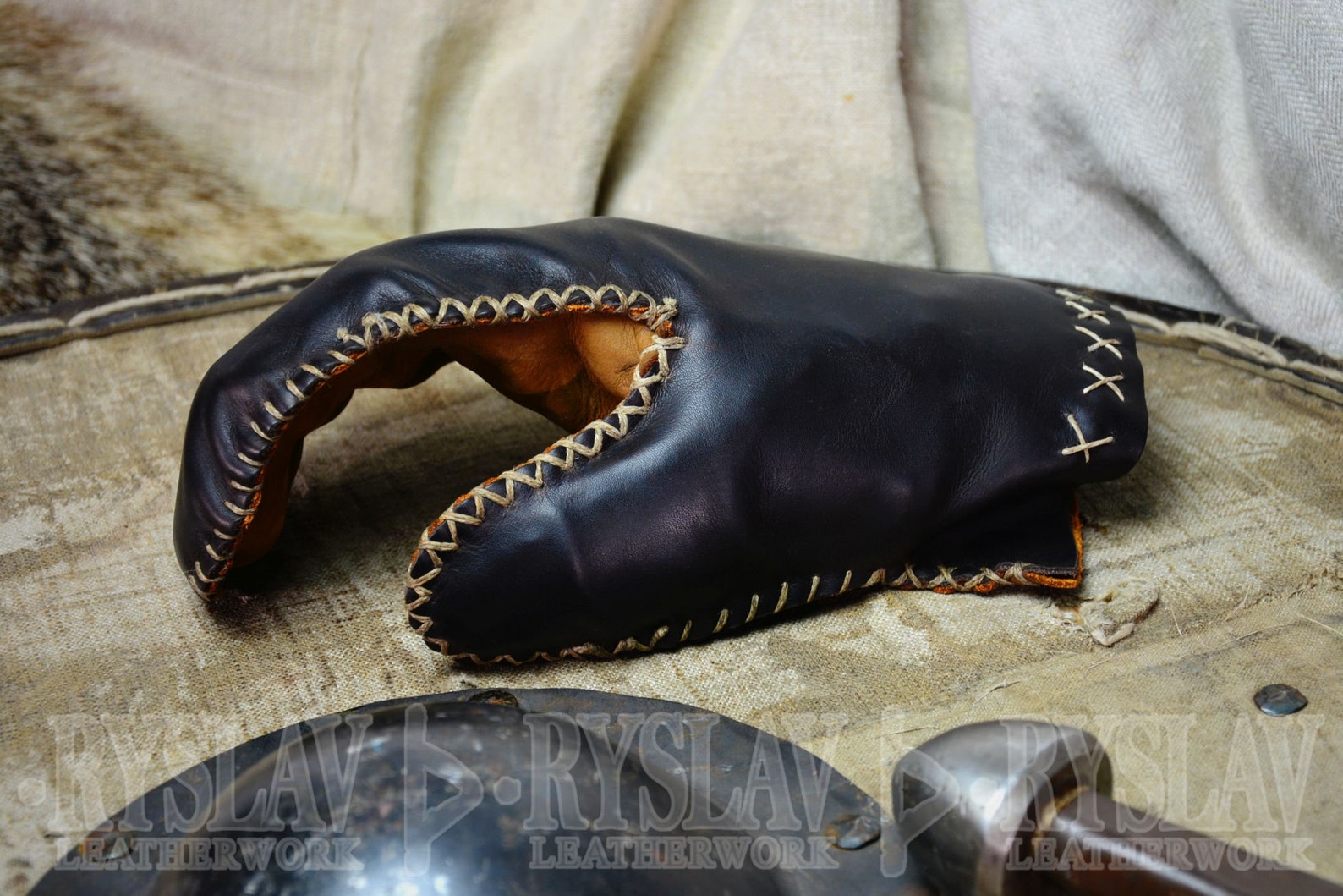 Leather Viking Glove for FULL CONTACT FIGHT, Steel Plates & Genuine ...