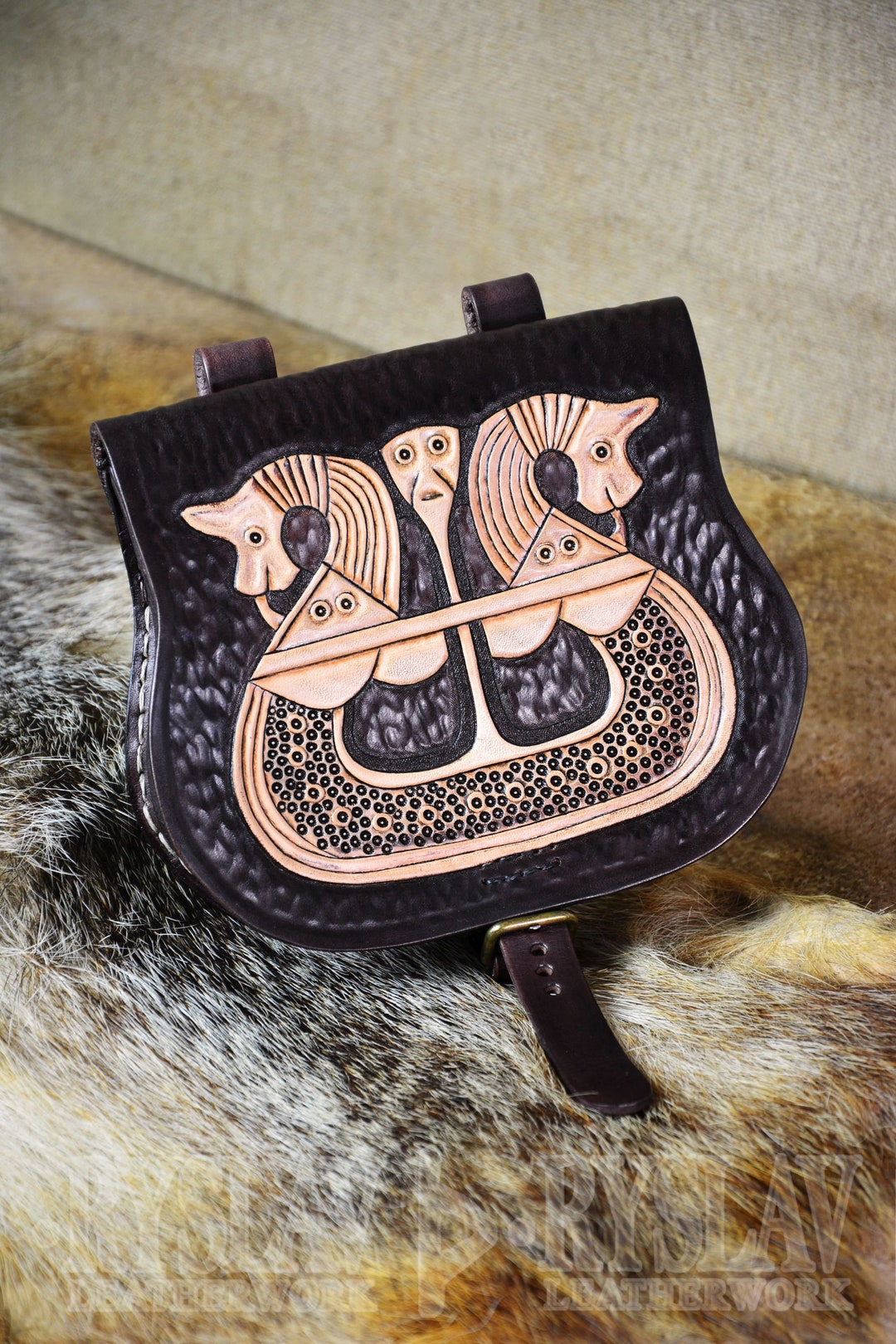 Early Medieval Leather BELT POUCH Bag, Historically Inspired Carving ...