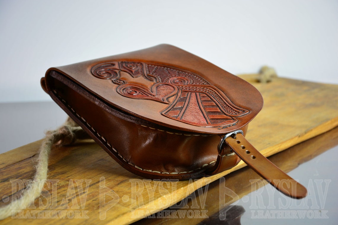 Early Medieval Leather BELT POUCH Bag, Historically Inspired Carving ...